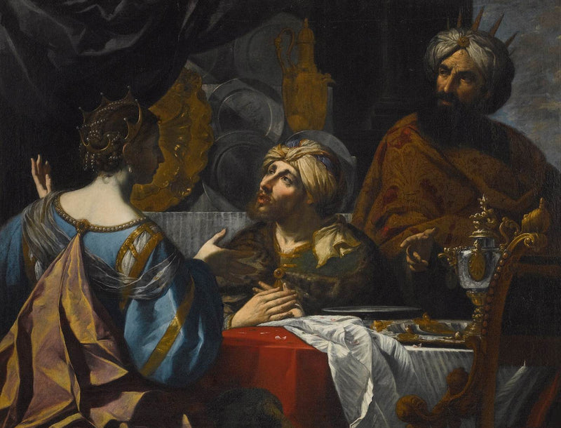 Intercesión de Ester con El Rey Asuero y Amán – KUADROS